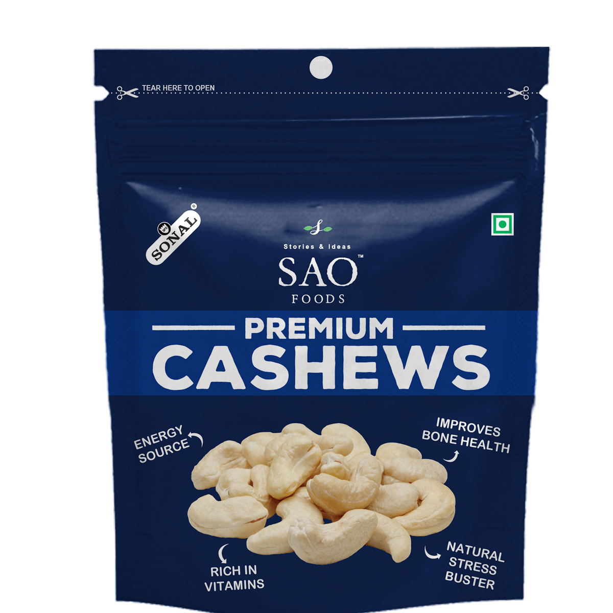 Unsalted Roasted Premium Cashews - 250g | 10 Small Packs | SAO Foods